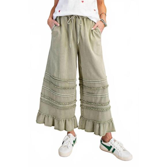easel | Pants & Jumpsuits | New Easel Washed Terry Tiered Ruffled Wide ...